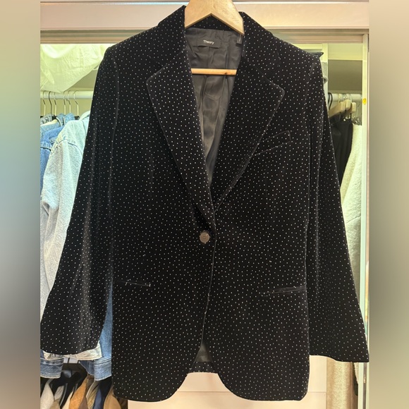 Theory | Jackets & Coats | Theory Black Velvet Blazer With White Dots ...